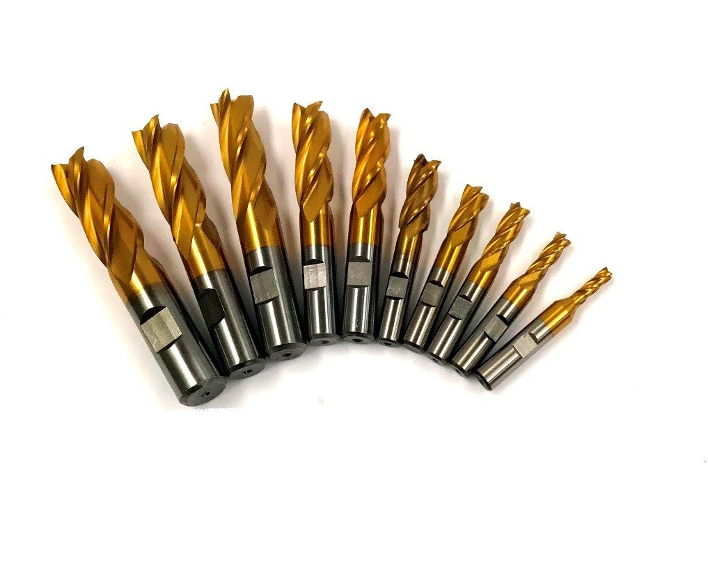 10 Piece 4 Flute TiN Coated End Mill Set