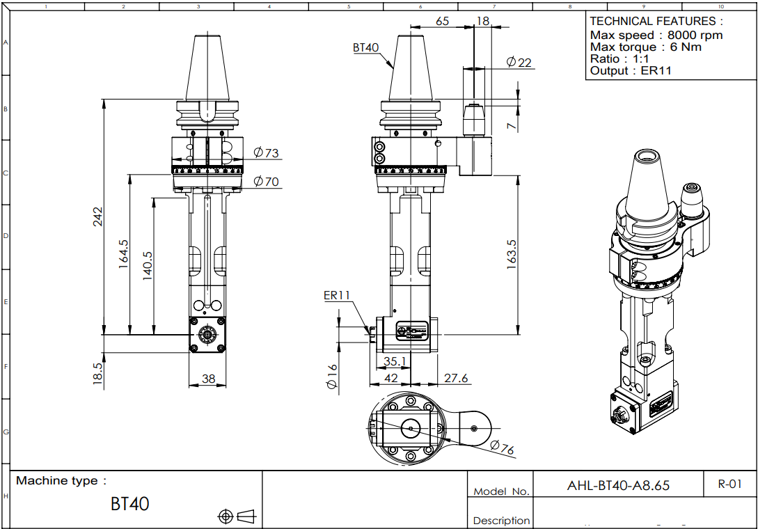 BT40-ER11 90° RIGHT ANGLE HEAD - AHL-BT40-A8.65