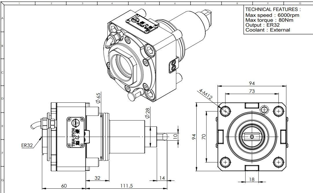Axial Driven Tool Holder BMT65 - Haas THM-A12-65C